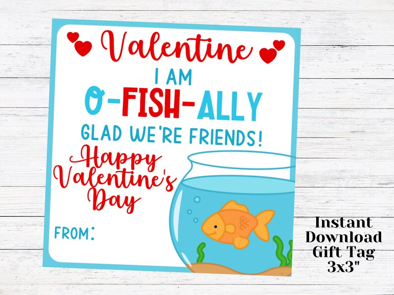 Valentine Gift Tag Printable Goldfish Instant Download - Etsy