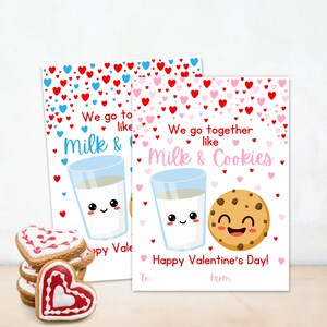 Milk and Cookies Valentine - Printable - Kids Valentine Cards - Instant ...