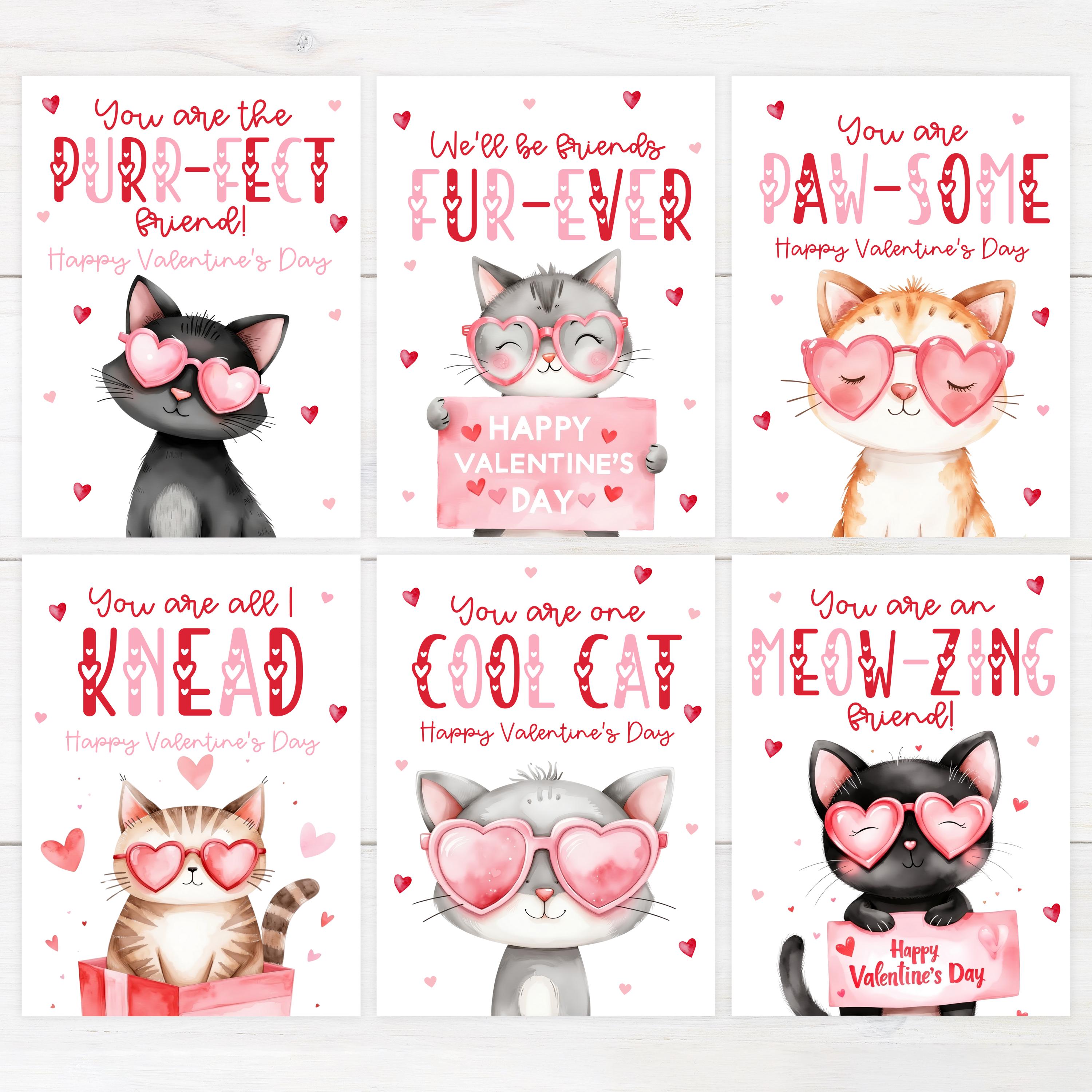 Kitten Valentine Cards - Printable - School Valentines - Cat Valentine ...