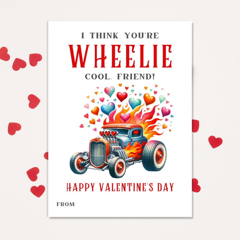 Wheelie Valentine Card - Printable - Car Valentine - Kids Valentine ...