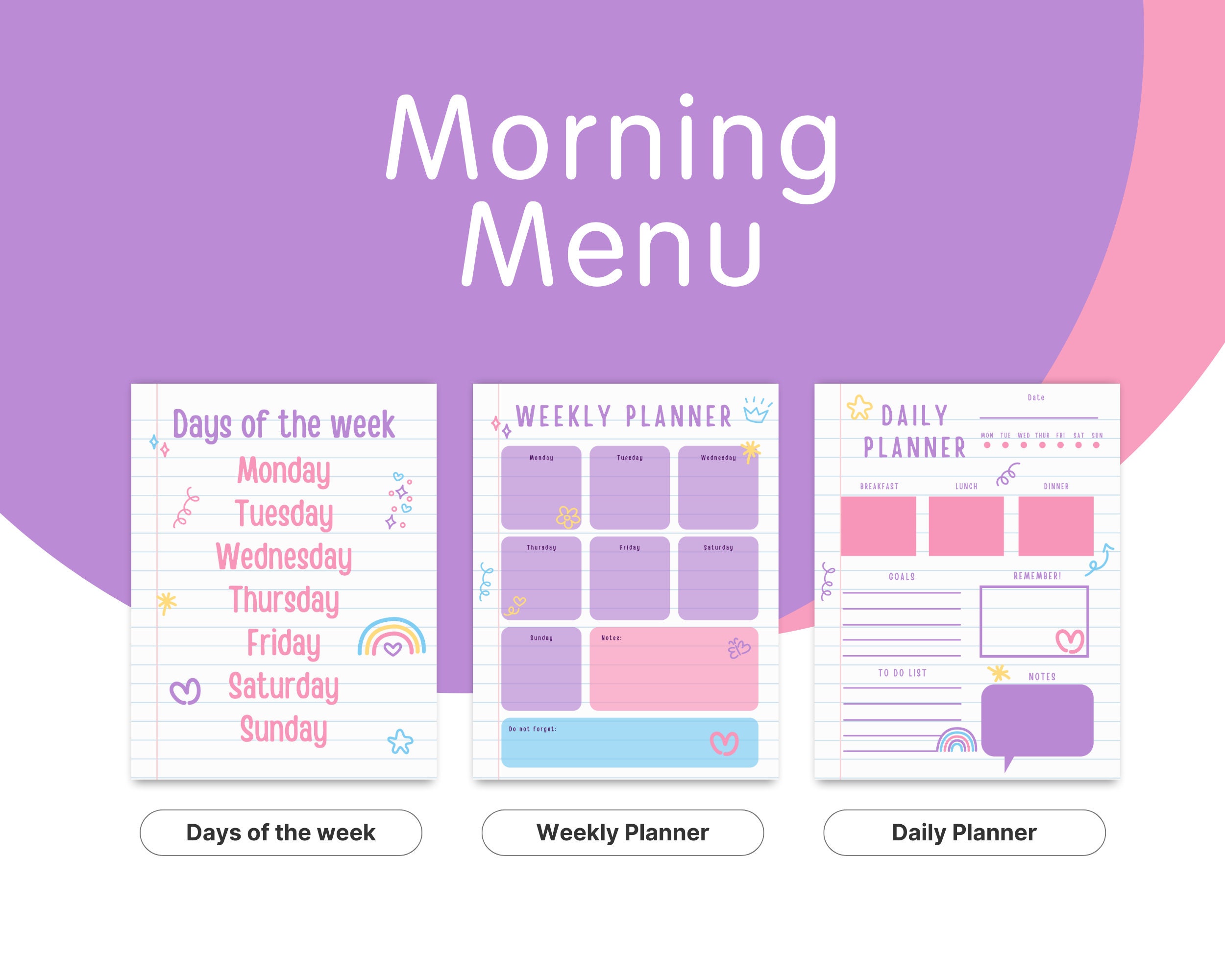 Elementary Morning Menu - Printable - Homeschool - First Grade - Second ...