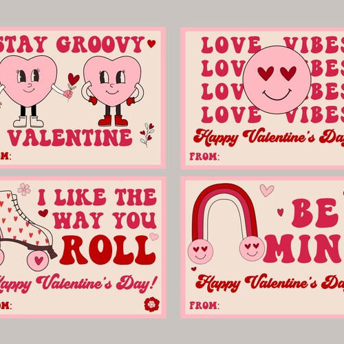 Retro Groovy Valentine's Day Cards for Kids Printable - Etsy