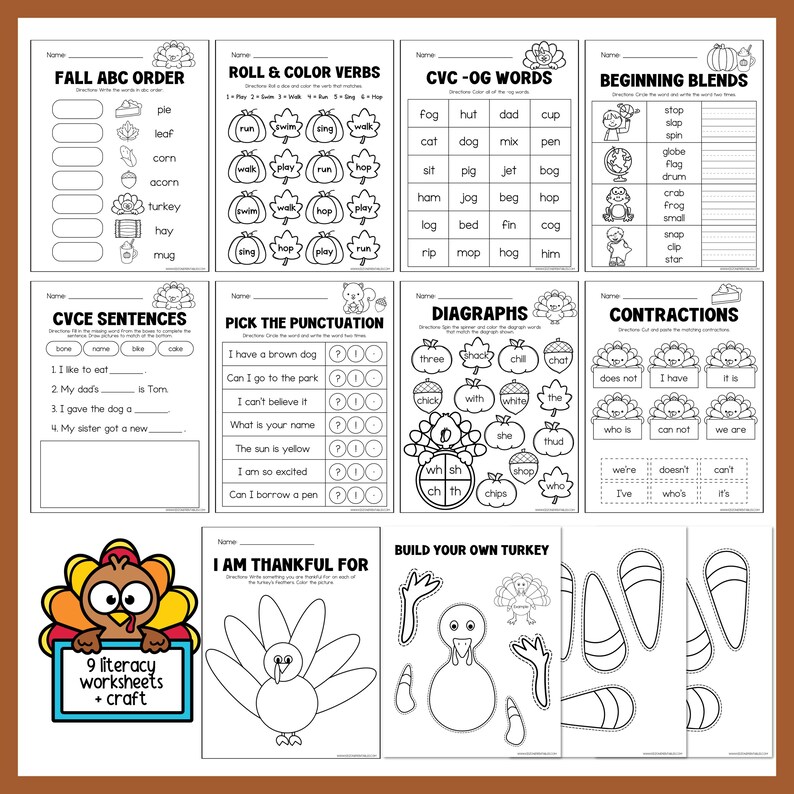 First Grade - Worksheets - Thanksgiving Theme - Printable - Homeschool ...
