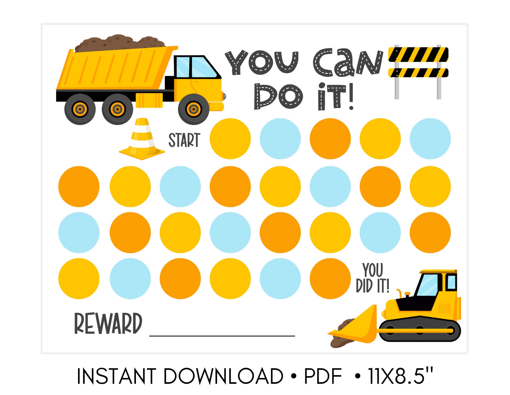 Printable Reward Chart Construction Potty Training Chart | Etsy UK