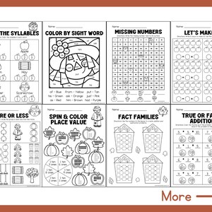 First Grade - Worksheets - Fall Theme - Printable - Homeschool ...