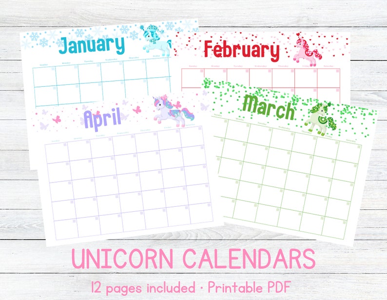 Kids Calendars Printable Instant Download Unicorns | Etsy