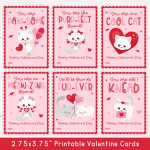 Kitten Valentine Cards - Printable - School Valentines - Cat Valentine ...