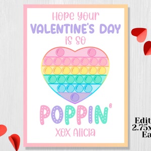 Poppin Valentine Card Printable Editable Pop It Valentine's Day School ...