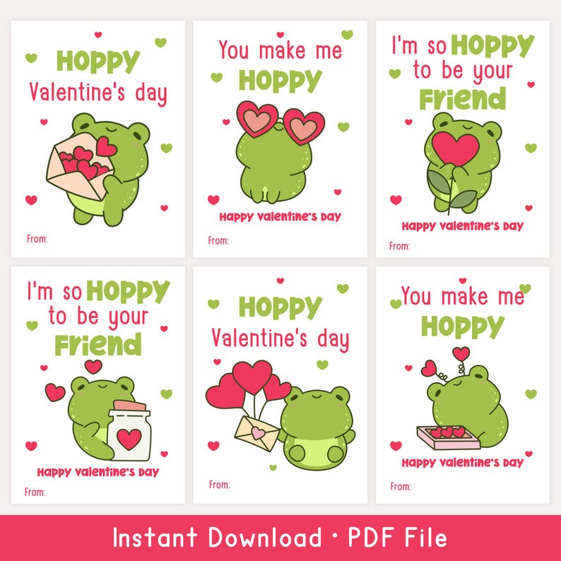 Frog Valentine Cards - Printable - Kids Valentines - School Valentine ...