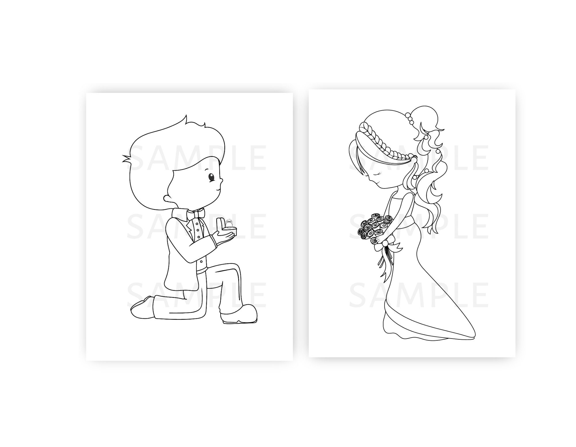Wedding Coloring Pages Printable Activity Bride Groom - Etsy