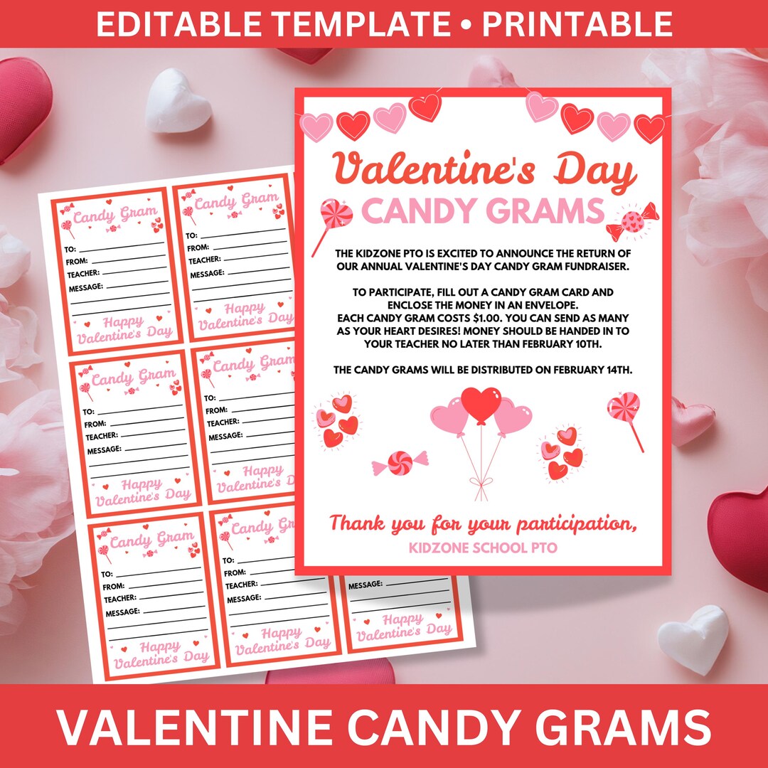 Valentine Candy Grams - Editable - Printable - PTO Fundraiser - Canva ...