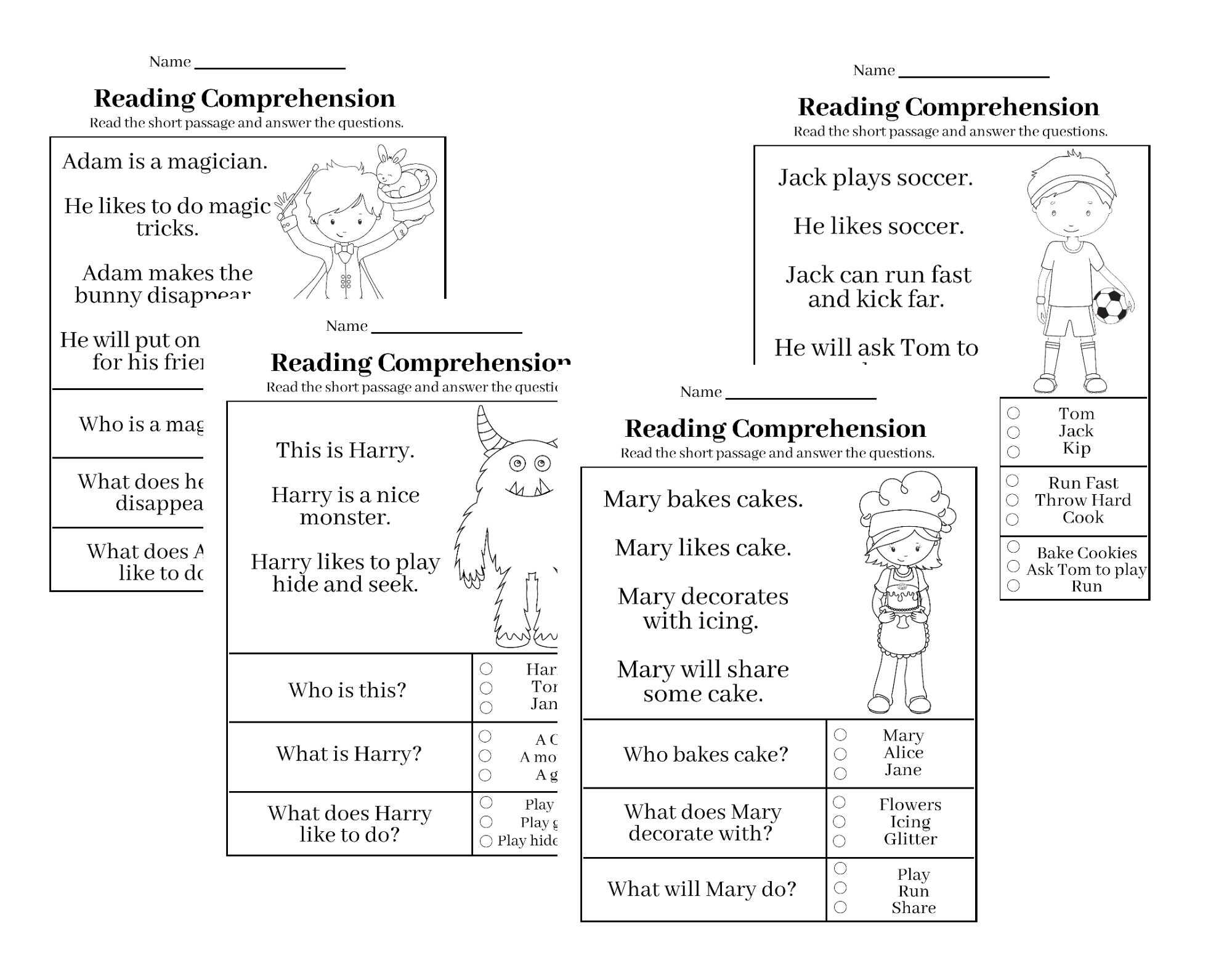 Reading Comprehension - Printable - Worksheet - First Grade ...
