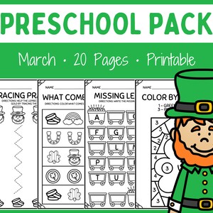 Preschool Pack - Printable - March - Math - Letters - Instant Download ...