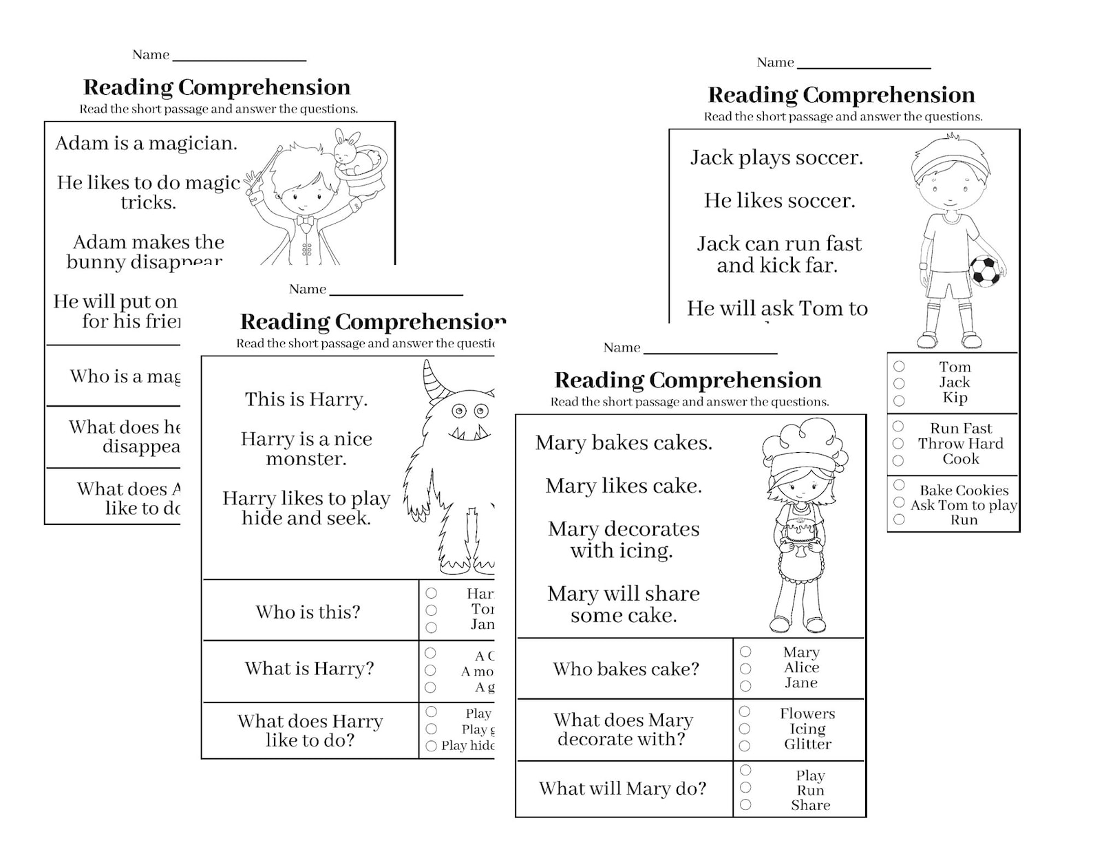 Reading Comprehension Printable Worksheet First grade | Etsy