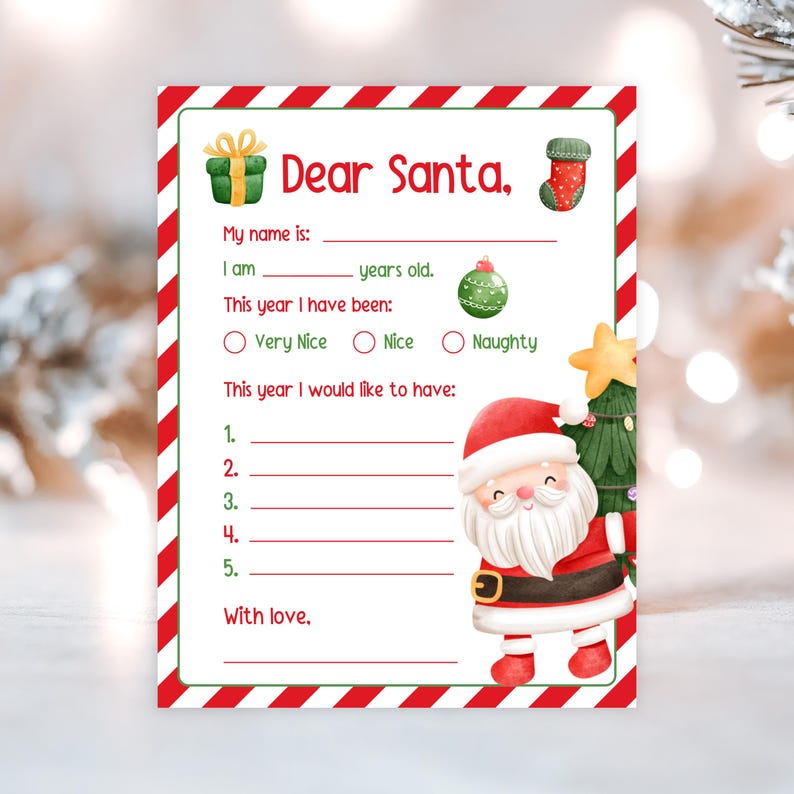 Letter to Santa - Printable - Christmas Wishlist - Digital Download ...