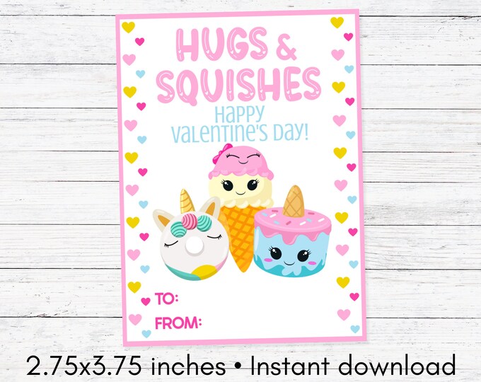 Squish Valentine Cards - Printable - Instant Download - Kids Valentines ...