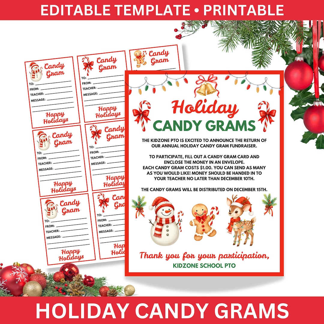 Holiday Candy Grams - Editable - Printable - PTO Fundraiser - Canva ...