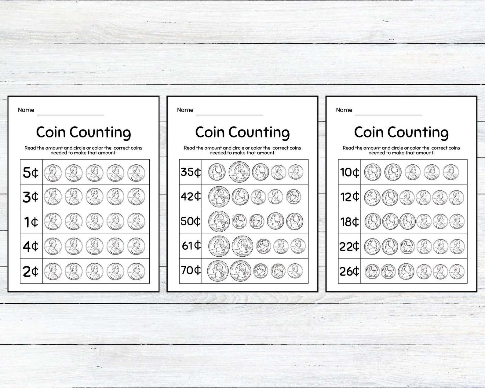 Coin Worksheets Printable Instant Download Money Worksheets - Etsy