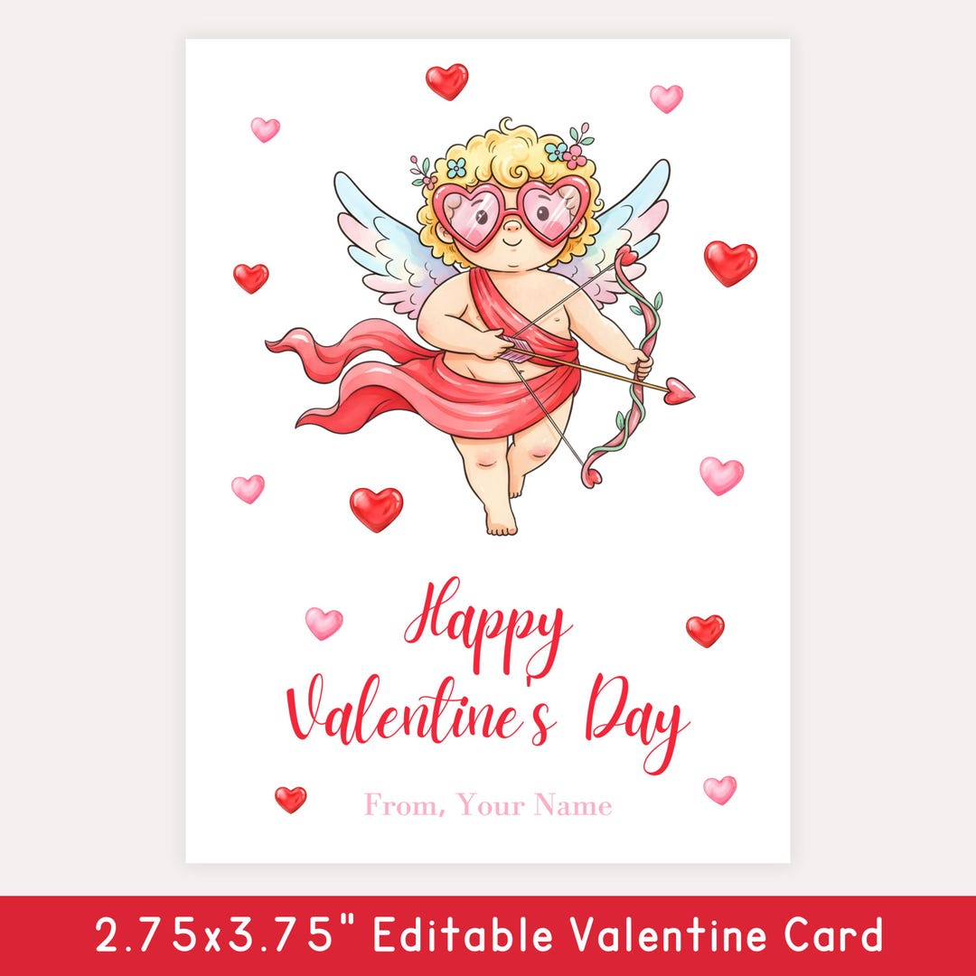 Cupid Valentine Cards - Editable - Printable - Kid's Valentines - Class ...