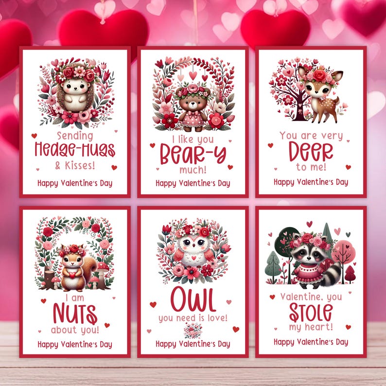 Animal Valentine Cards - Printable - School Valentine - Cute Valentine ...
