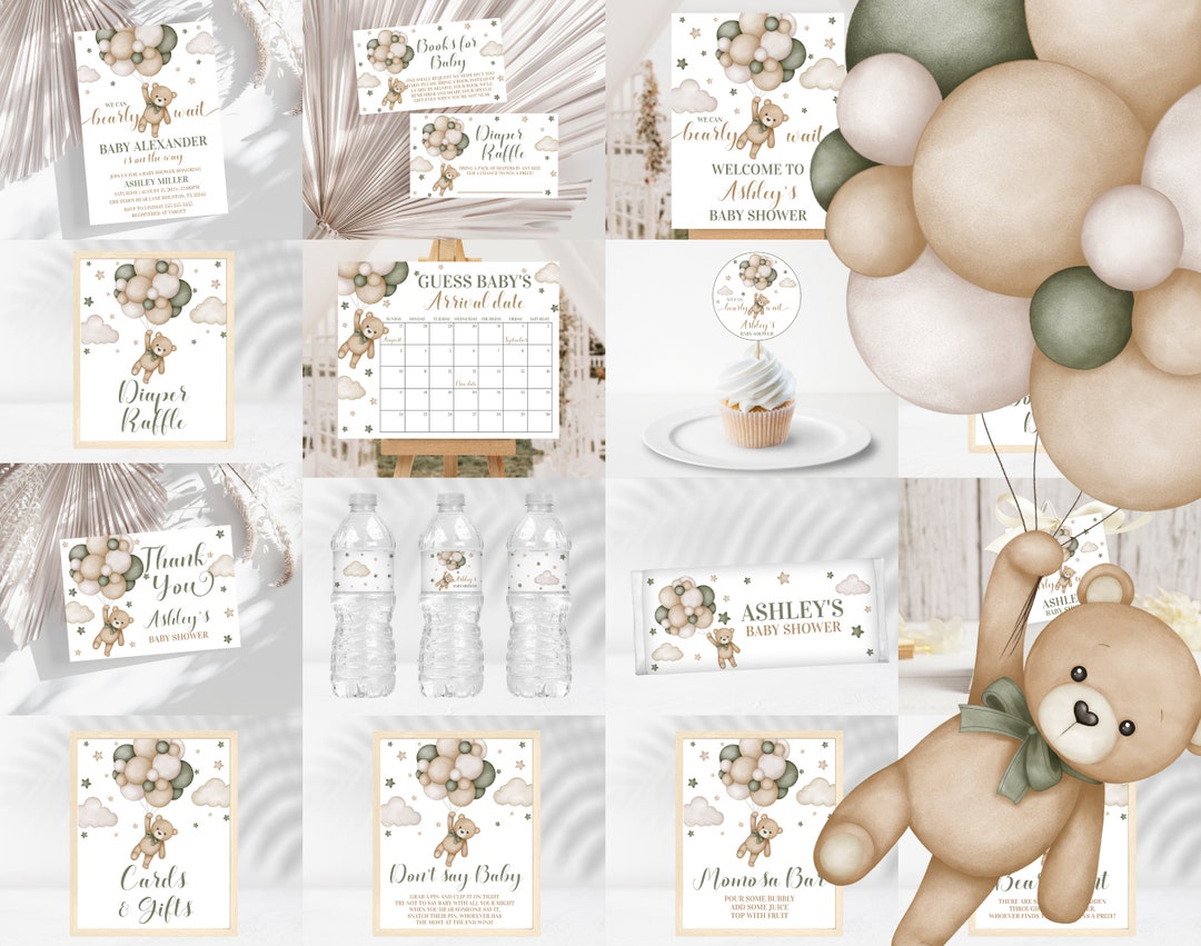 Baby Shower Bundle - Editable - Printable - Gender Neutral - Teddy Bear ...