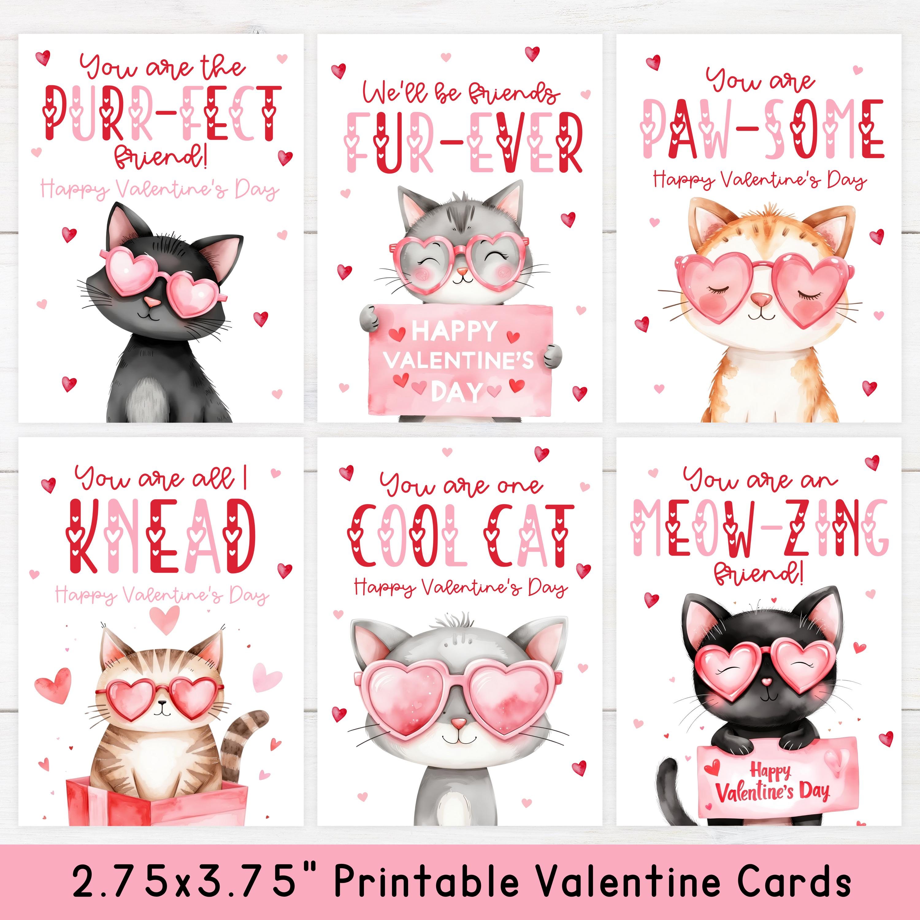 Kitten Valentine Cards - Printable - School Valentines - Cat Valentine ...
