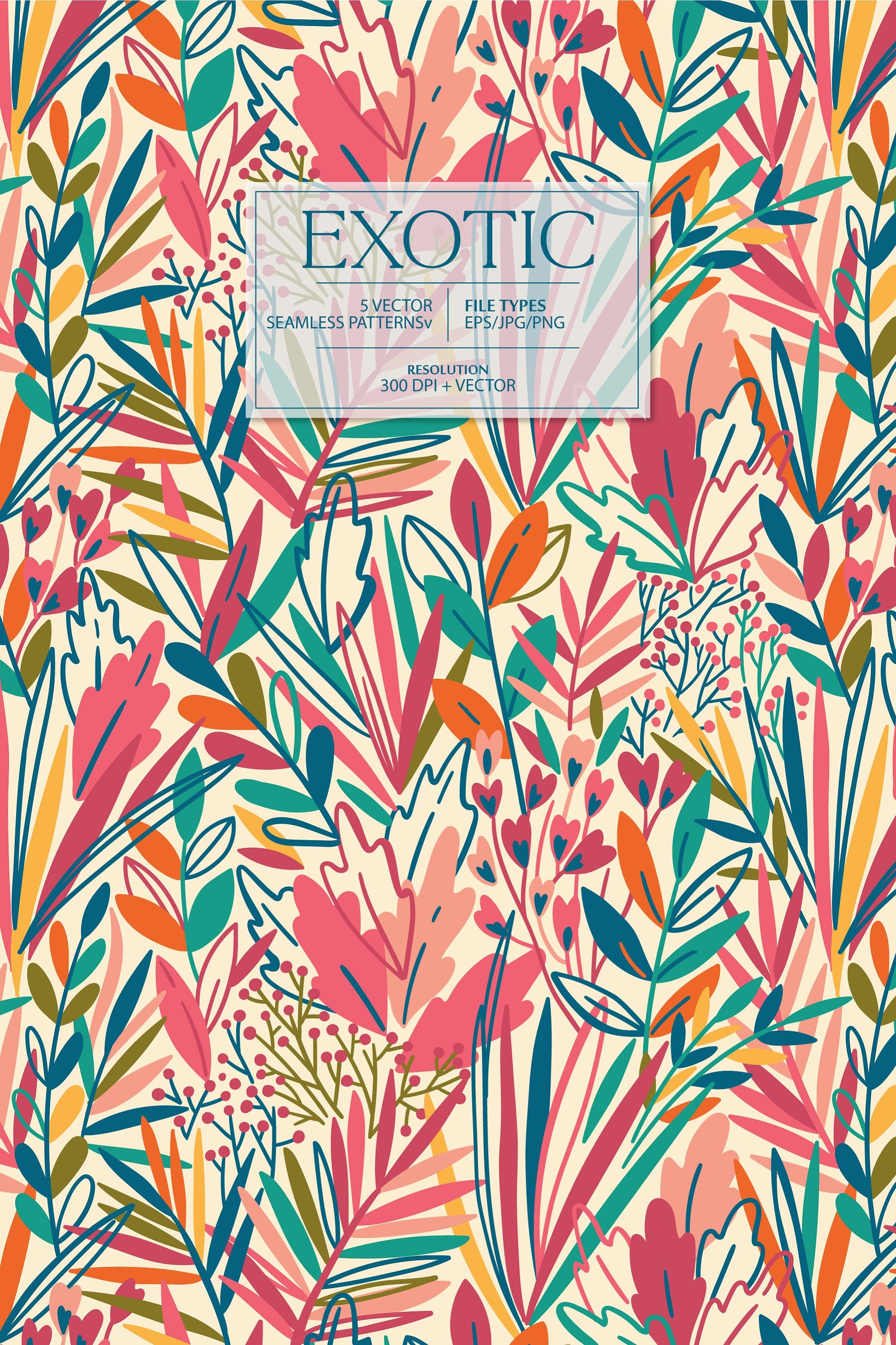 Botanical digital art print Summer leaves background Tropical seamless ...