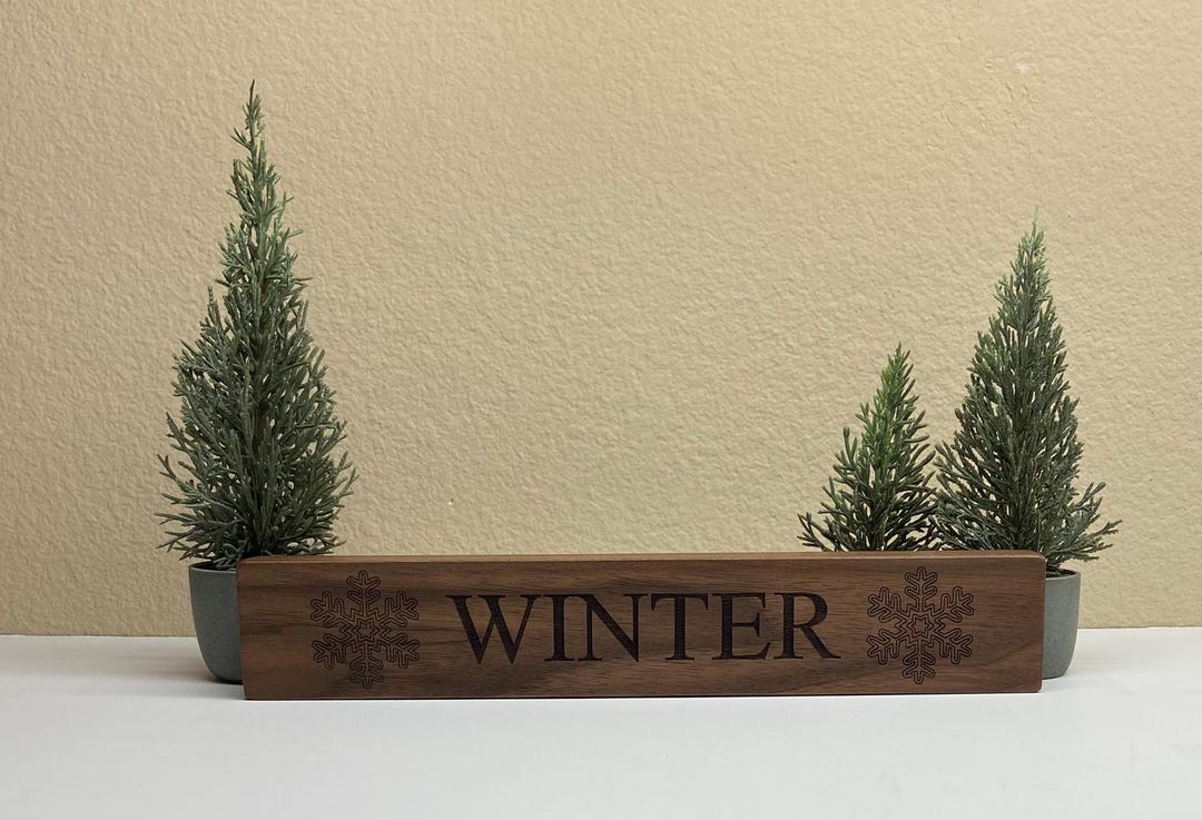 WINTER Walnut Wood Block Sign Shelf Sitter Winter Decorating Seasons ...