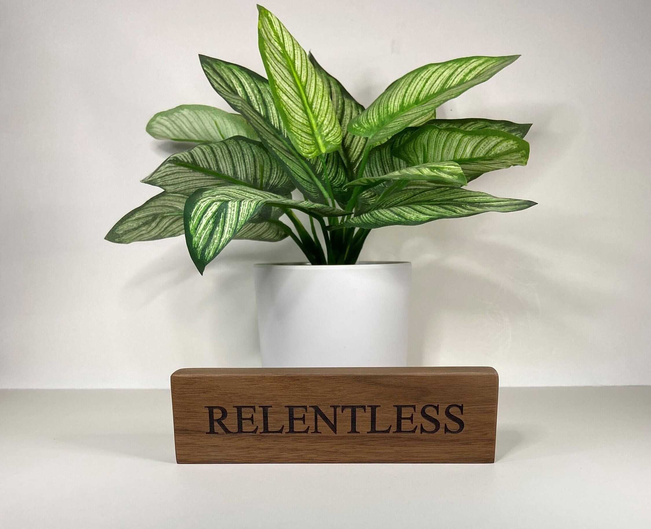 RELENTLESS Walnut Wood Block Sign Shelf Sitter Positive - Etsy