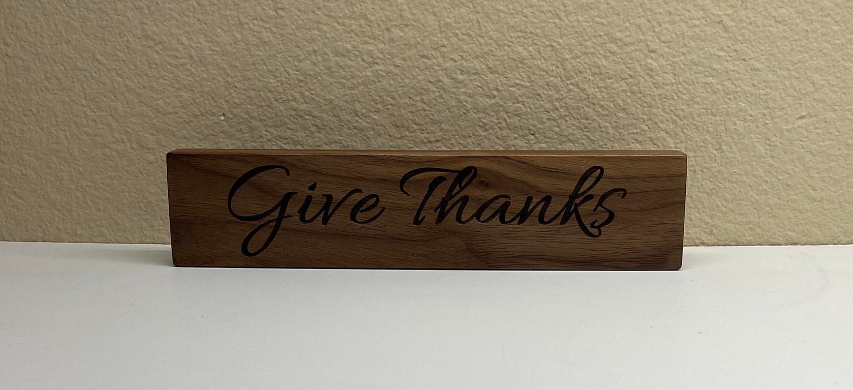 Give Thanks - Walnut Wood Block Sign Shelf Sitter - Gratitude ...