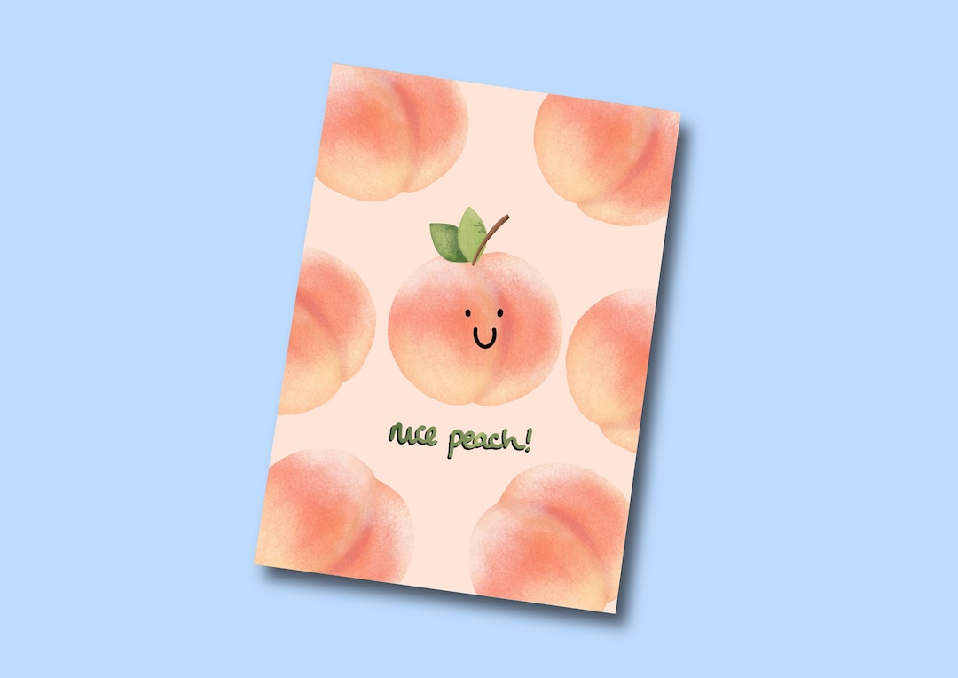Nice Peach Postcard Cute Romantic Valentines Card Fruit Summer Peach ...