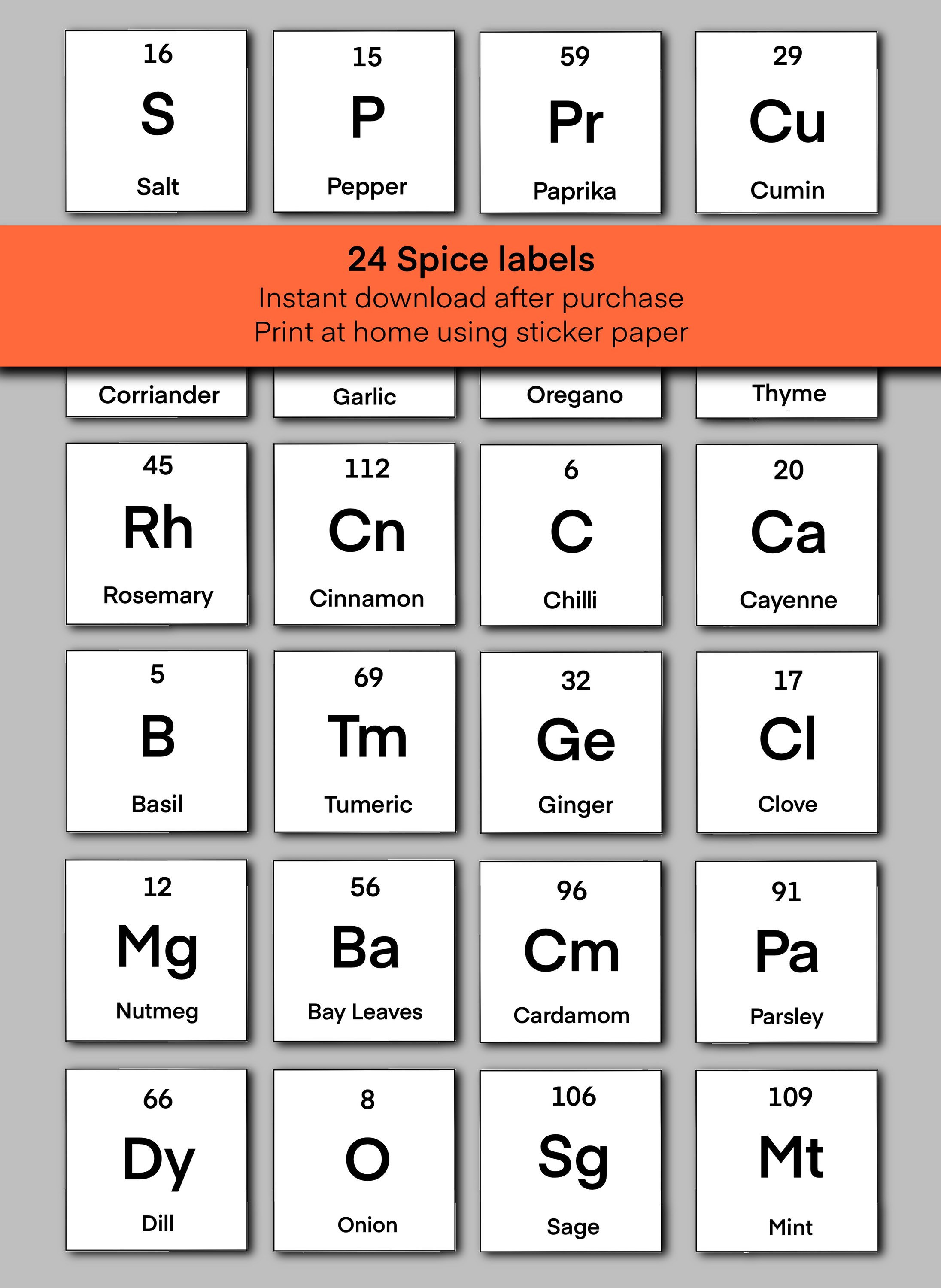 Chemical Elements Spice Jar Labels DIGITAL DOWNLOAD - Etsy