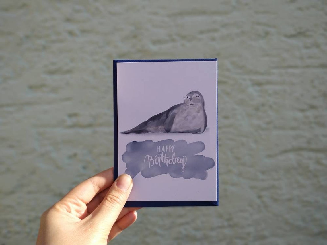Happy Birthday Seal Card Cute Sea Animal Card Nature Greetings Card - Etsy