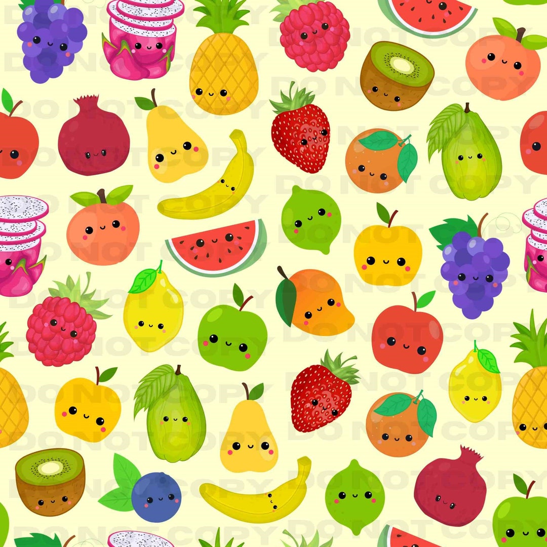 Cute Happy Kawaii Fruit Seamless 12x12 Digital Background Pattern ...