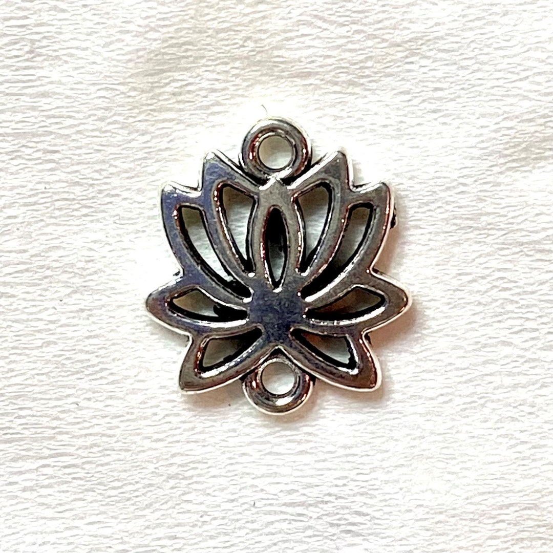Silver Tone Lotus Connector Charm, Tibetan Silver Yoga Charm, Lotus ...