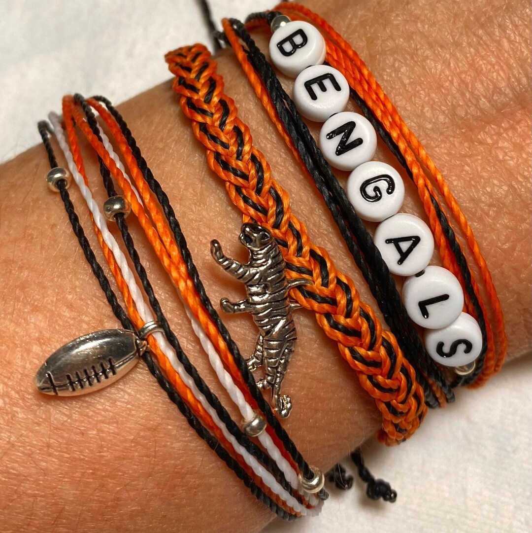 BENGALS Football Charm Bracelet Set, Pura Vida Style Bracelet, Bengals ...