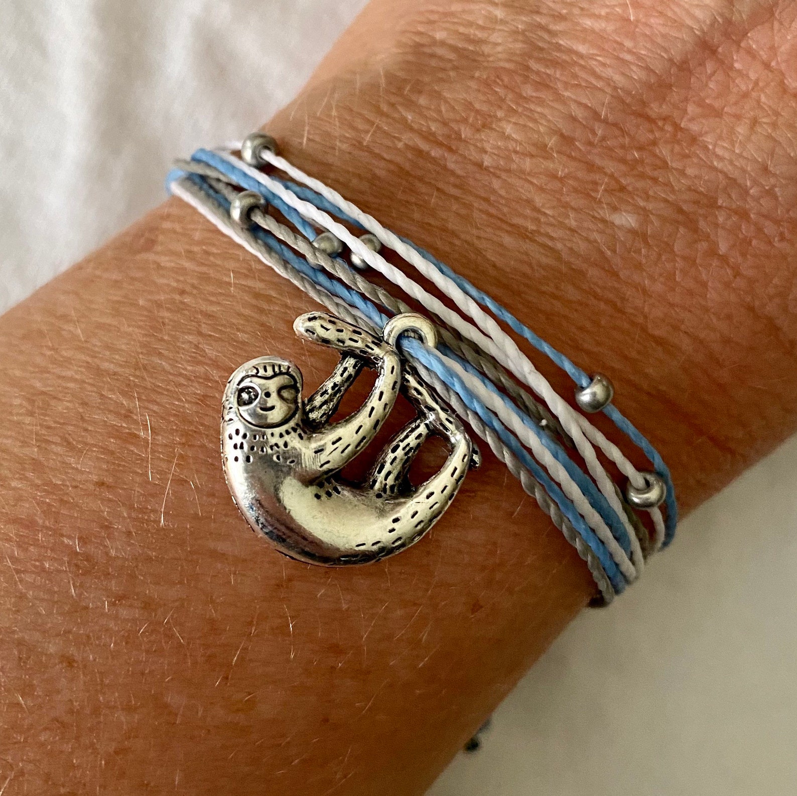 SLOTH Charm Bracelet Stackable String Charm Bracelet Pura | Etsy