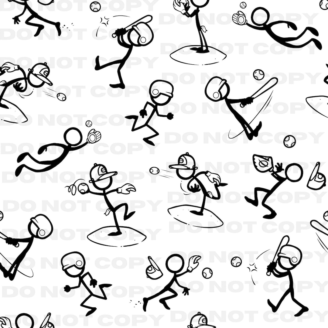 Stick Figure Baseball Seamless 12x12 Digital Background Pattern, Fabric ...