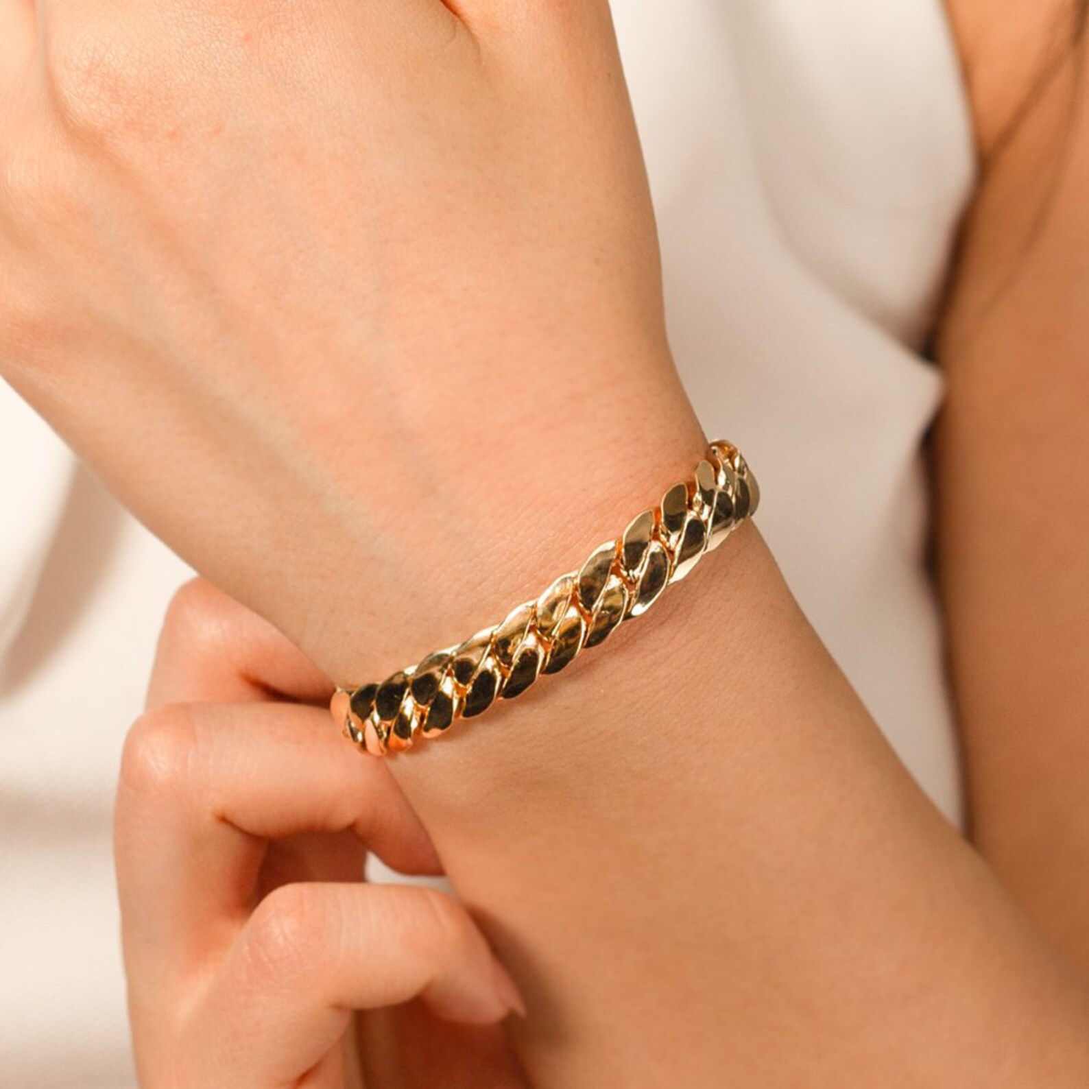 Pulsera de oro 14K Pulsera de espiga Pulsera de cadena | Etsy