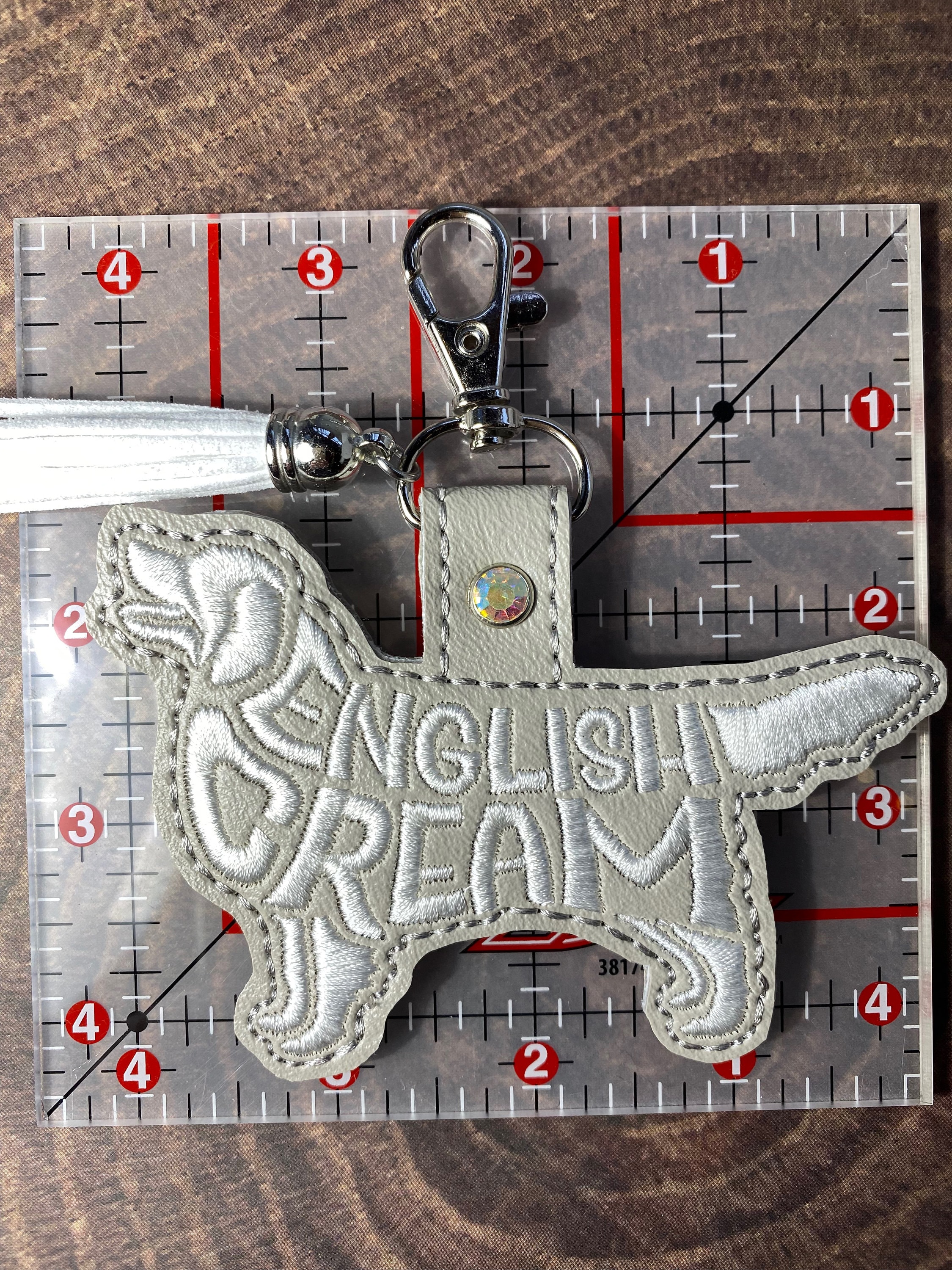 English Cream Embroidered Key Fob - Etsy