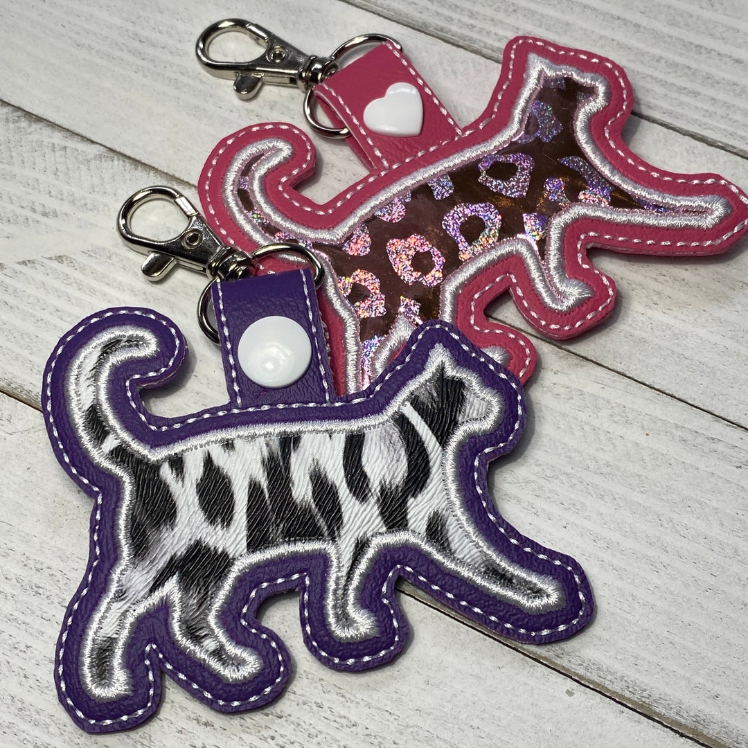 Kitty Embroidered Key Fob - Etsy