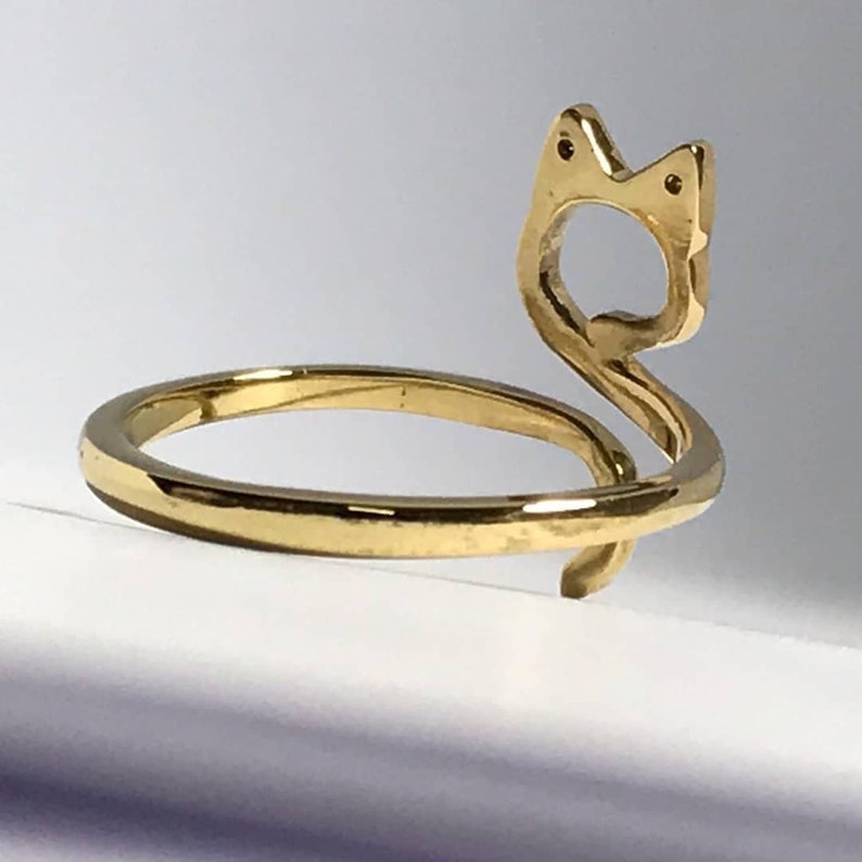 14k Solid Gold Cat Ring, 14k Gold Cat With Diamonds Ring, 14k Gold With ...