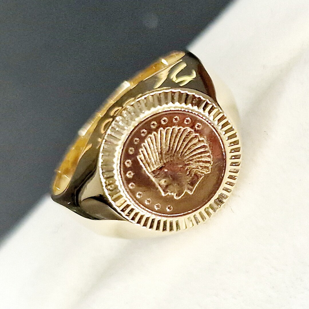 Vintage Native American Ring in 18k Yellow Gold Gift for Him, Her ...