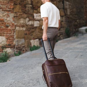 Handmade Italian Leather Rolling Suitcase, Luxury Tuscan Leather Carry ...