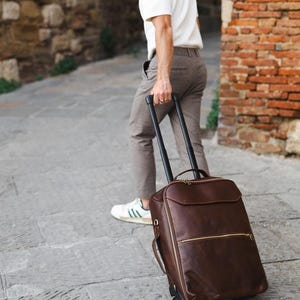 Handmade Italian Leather Rolling Suitcase, Luxury Tuscan Leather Carry ...
