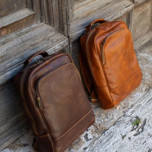 Elegant Full-grain Italian Leather Laptop Backpack for Work and Travel ...