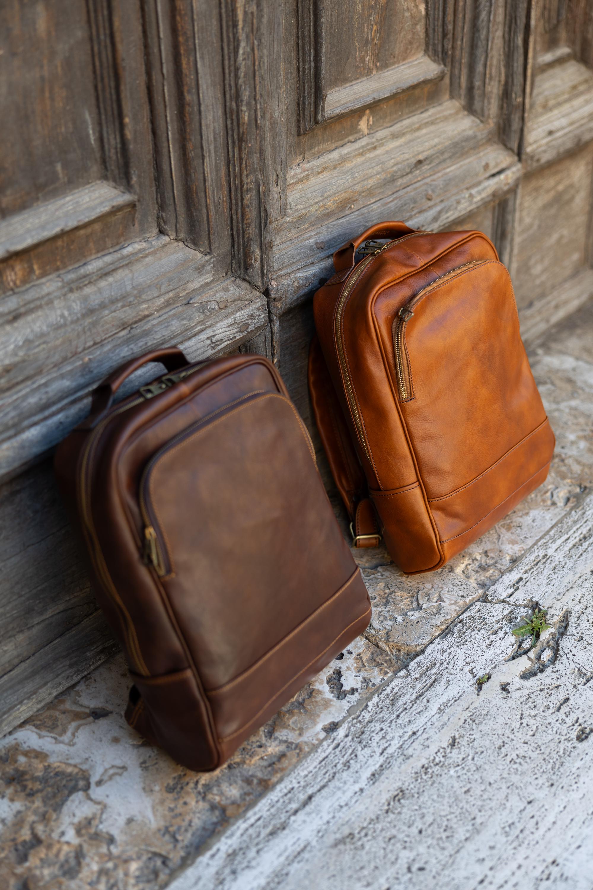 Elegant Full-grain Italian Leather Laptop Backpack for Work and Travel ...