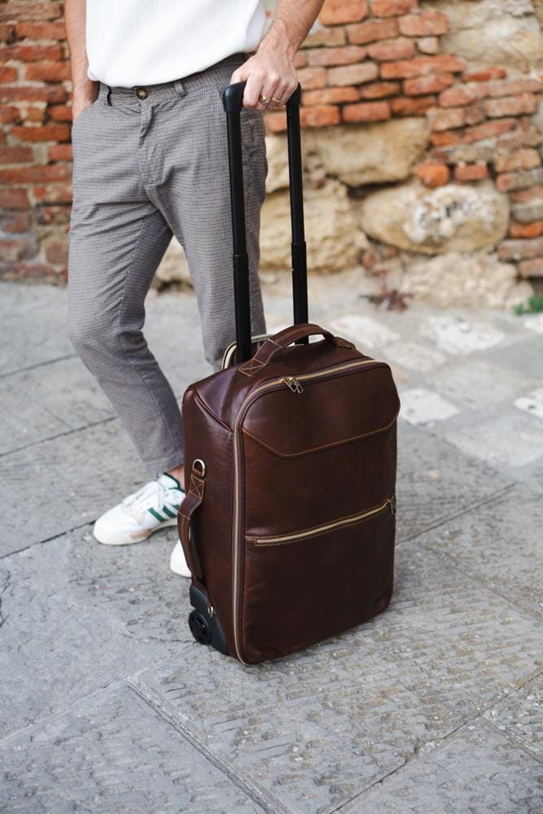 Handmade Italian Leather Rolling Suitcase, Luxury Tuscan Leather Carry ...