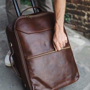Handmade Italian Leather Rolling Suitcase, Luxury Tuscan Leather Carry ...
