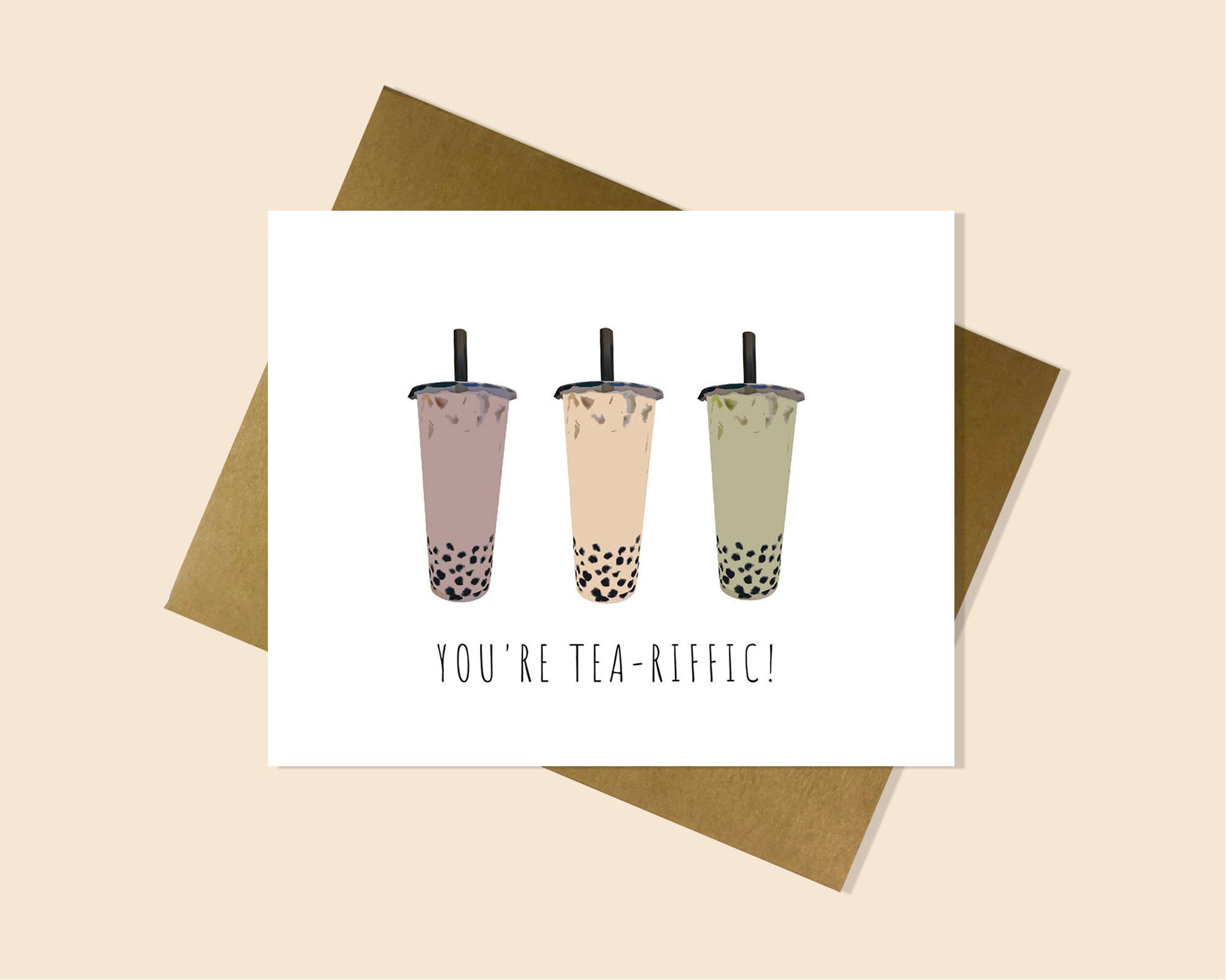 Tea-riffic Boba Greeting Card Punny Bubble Tea Greeting Card | Etsy